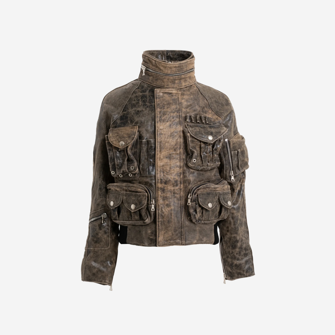노페이스 스튜디오 멀티포켓 3D 레더 자켓 유즈드 베이지 | No/Faith Studios | KREAM