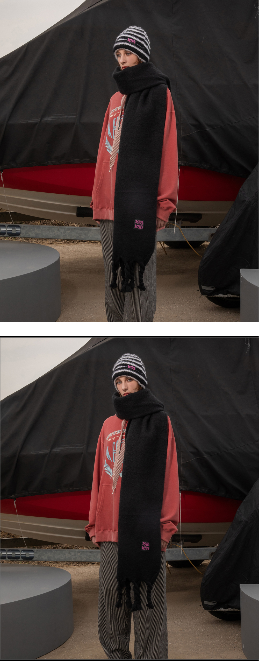 쿄 헤어리 트위스트 프린지 머플러 블랙 | KYO | KREAM