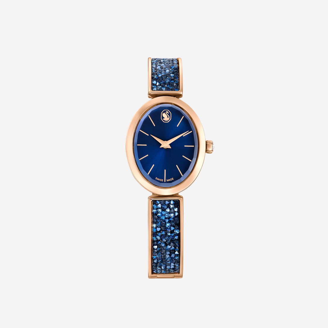 (W) 스와로브스키 크리스탈 락 오발 워치 블루 로즈 골드 | Swarovski | KREAM