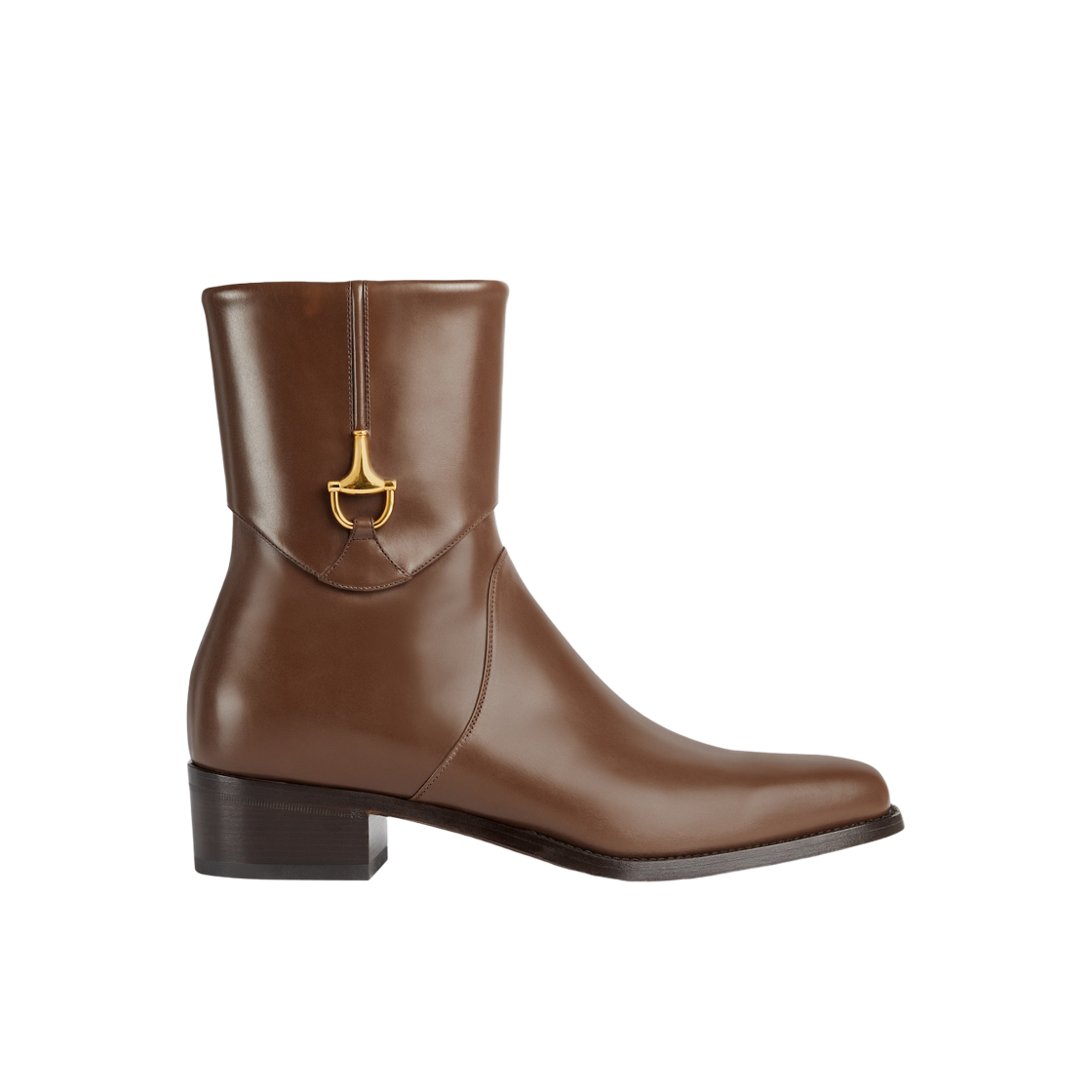 구찌 앵클 부츠 스퀘어 홀스빗 디테일 브라운 레더 | Gucci | KREAM