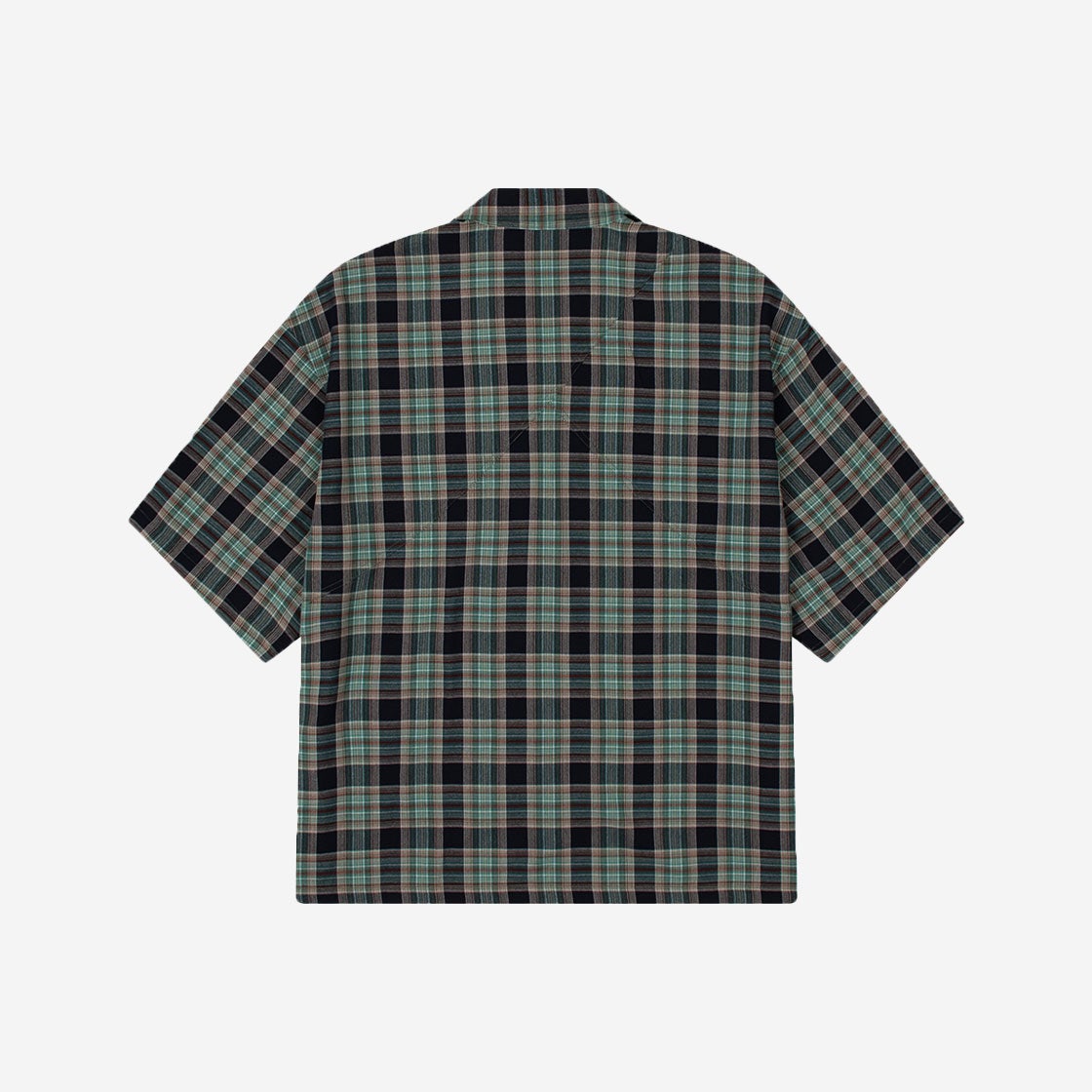 웨이비니스 오픈 칼라 오리가미 체크 하프 셔츠 그린 네이비 | Waviness | KREAM