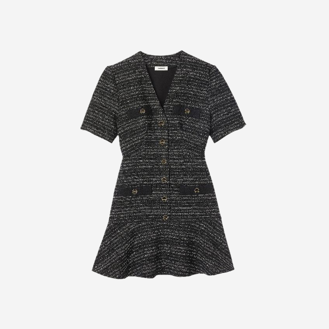 (W) 산드로 숏 슬리브 트위드 드레스 블랙 | Sandro | KREAM