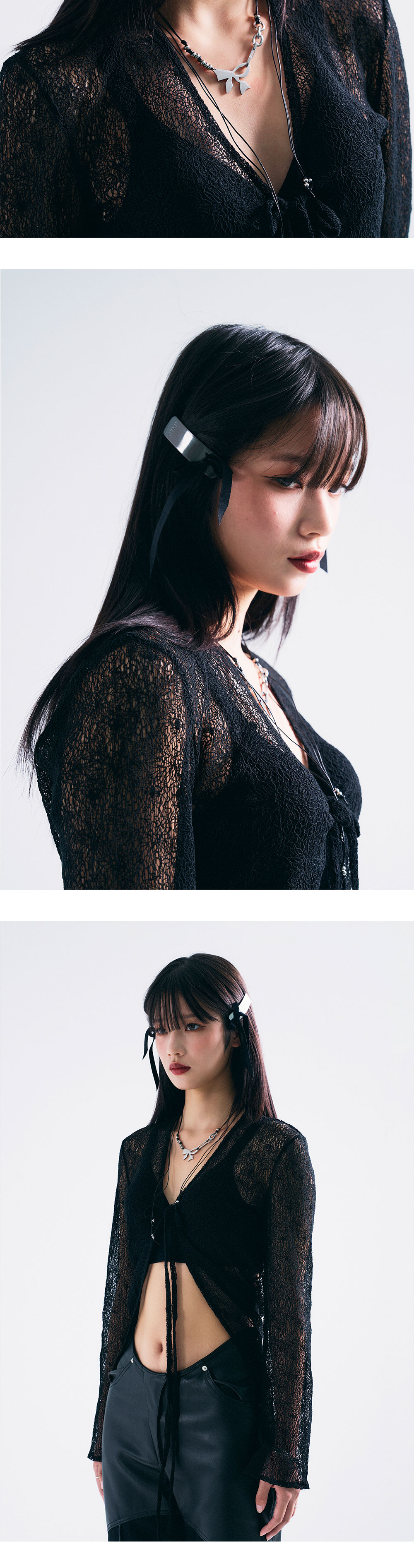 센티멍 넘버 441 리본 매듭 엑스스몰 헤어핀 블랙 | SENTIMENTS | KREAM