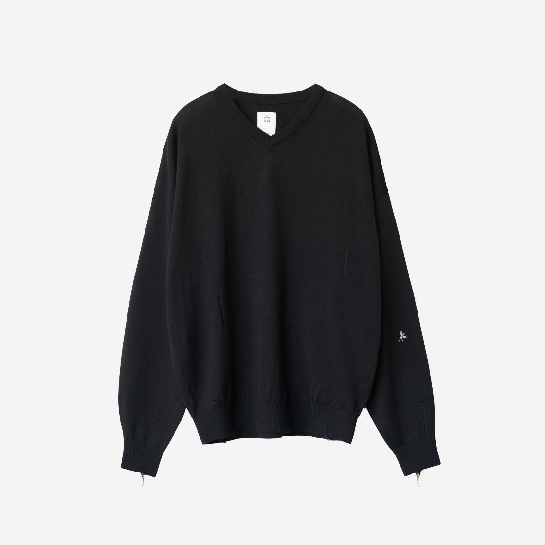 폴리테루 브이넥 데미지 니트 블랙 - 23FW | Polyteru | KREAM