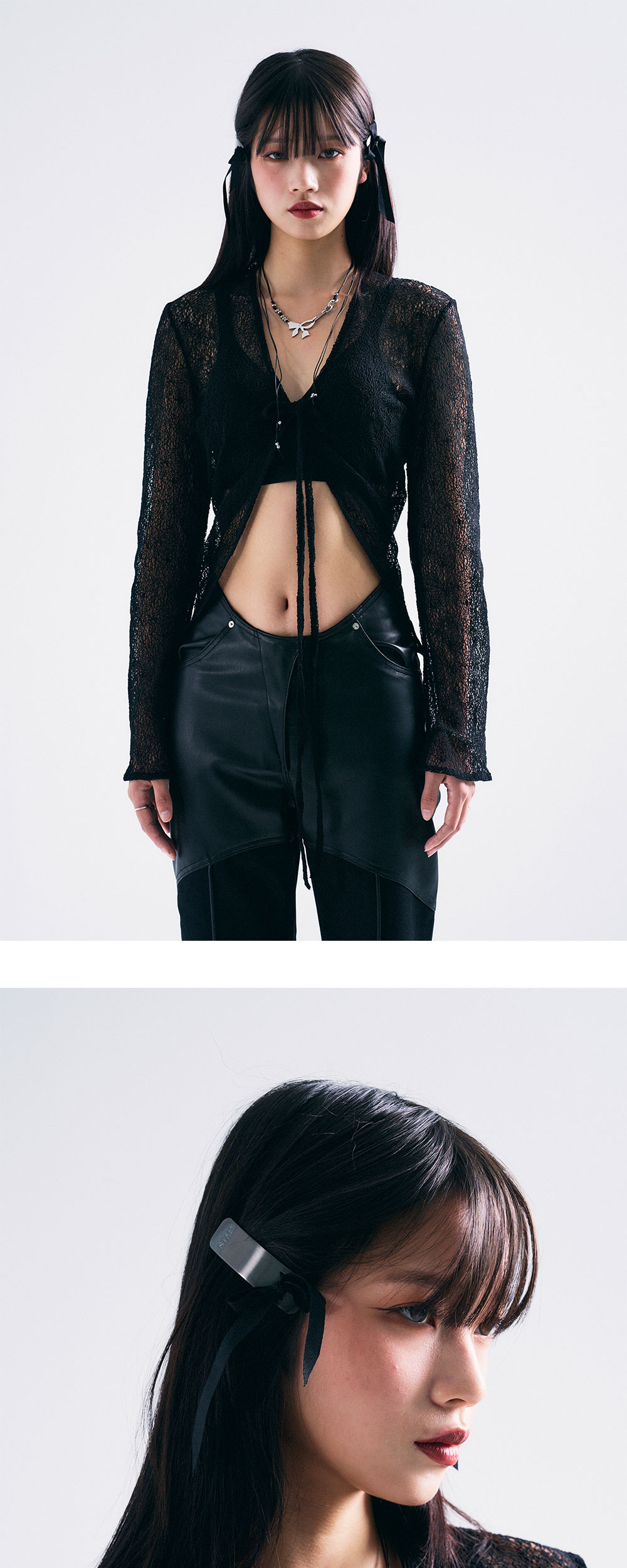 센티멍 넘버 441 리본 매듭 엑스스몰 헤어핀 블랙 | SENTIMENTS | KREAM