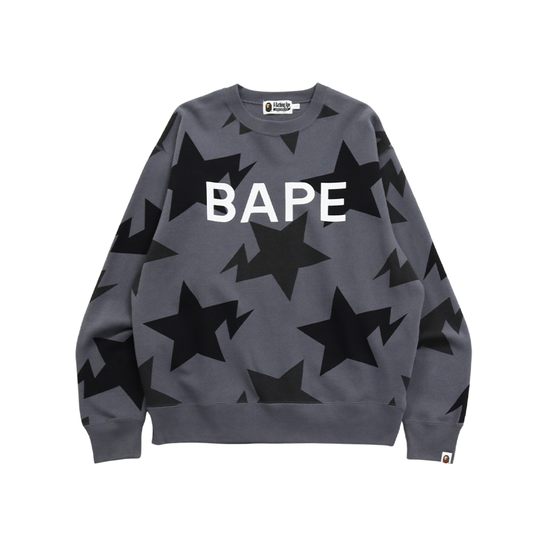 베이프 스타 패턴 릴렉스드 핏 크루넥 스웨터 블랙 | BAPE | KREAM