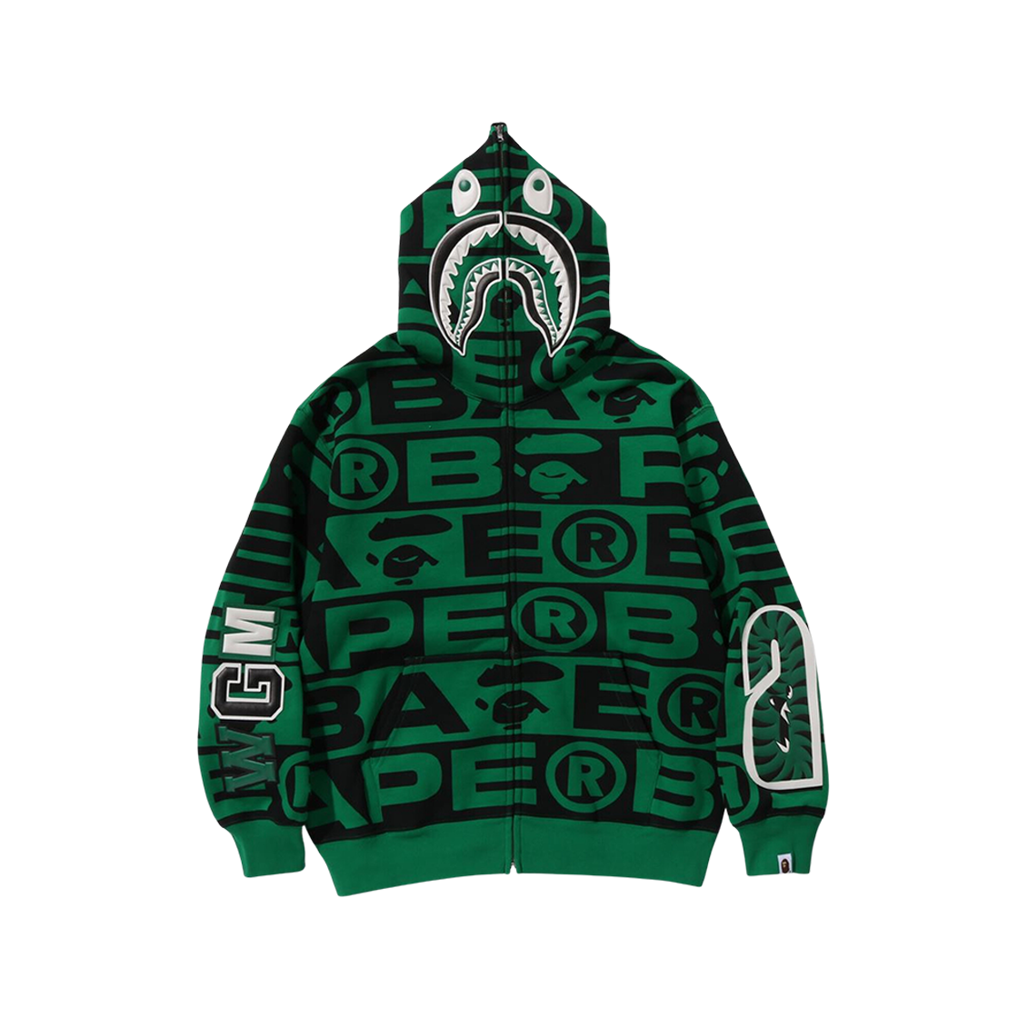 베이프 럭스 스포츠 패턴 샤크 풀 집 후드 에메랄드 Bape Kream
