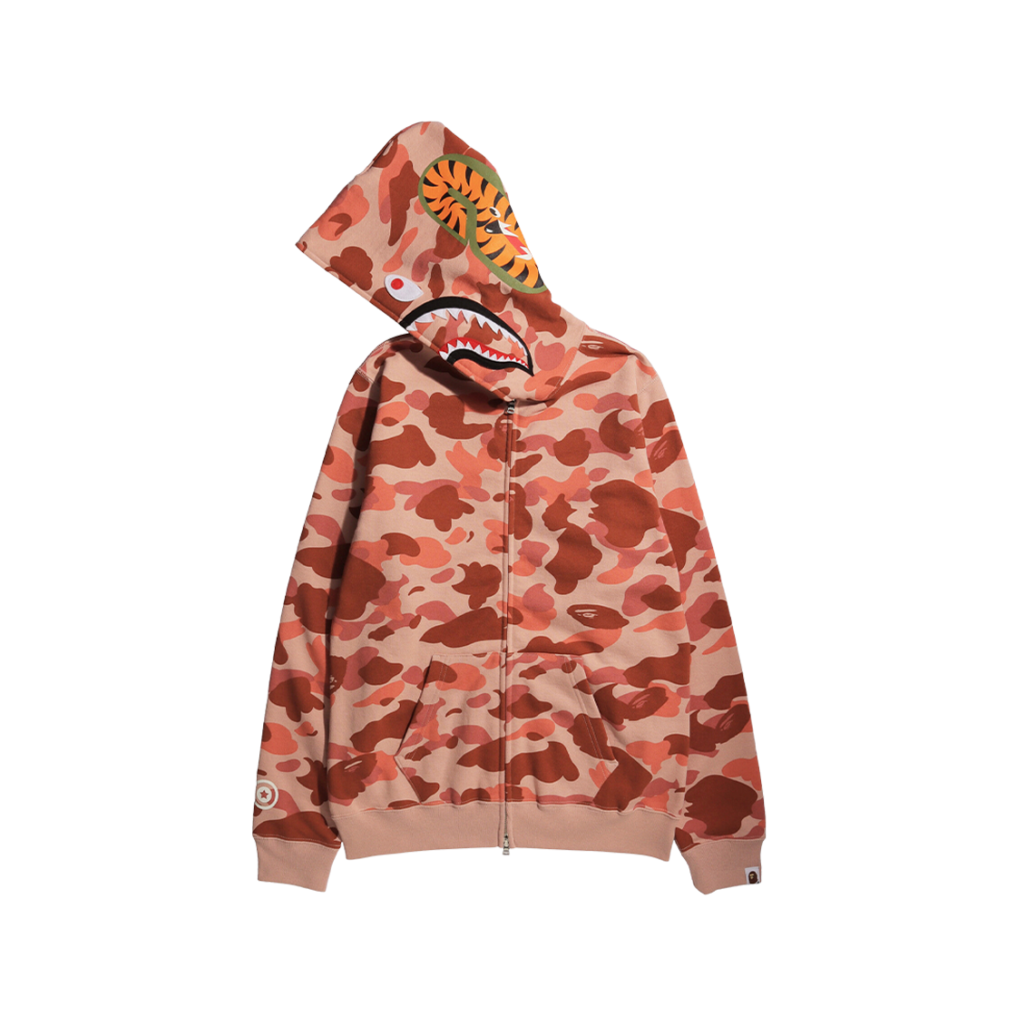 W 베이프 퍼스트 카모 샤크 풀 집 후드 핑크 Bape Kream