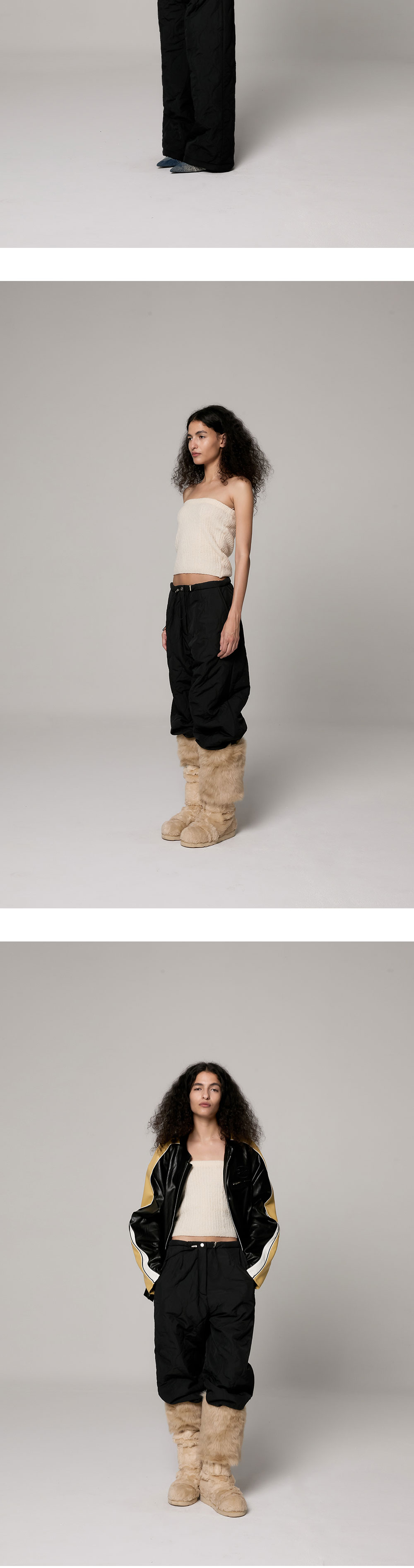 포르타 우먼 웨이브 퀼티드 패디드 팬츠 블랙 | Porta | KREAM