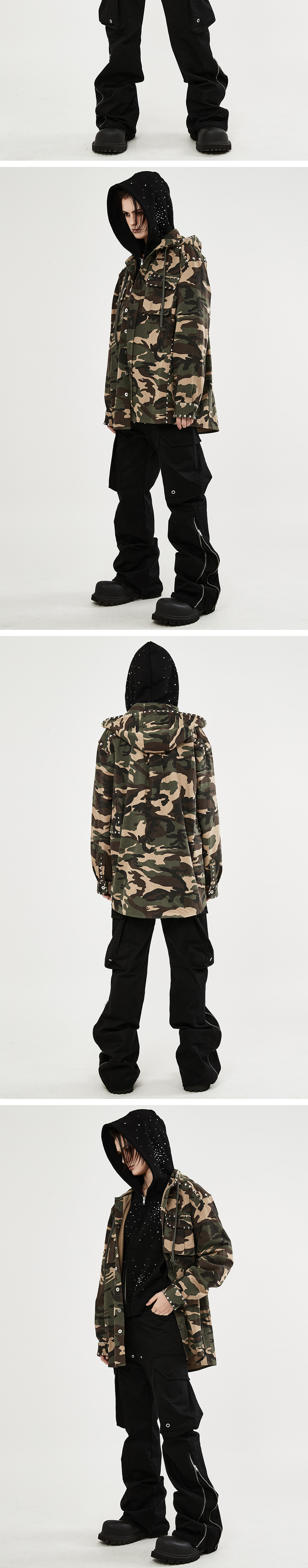 선데이오프클럽 카모플라쥬 스터드 후디드 셔츠 우드랜드 카모 | Sundayoffclub | KREAM