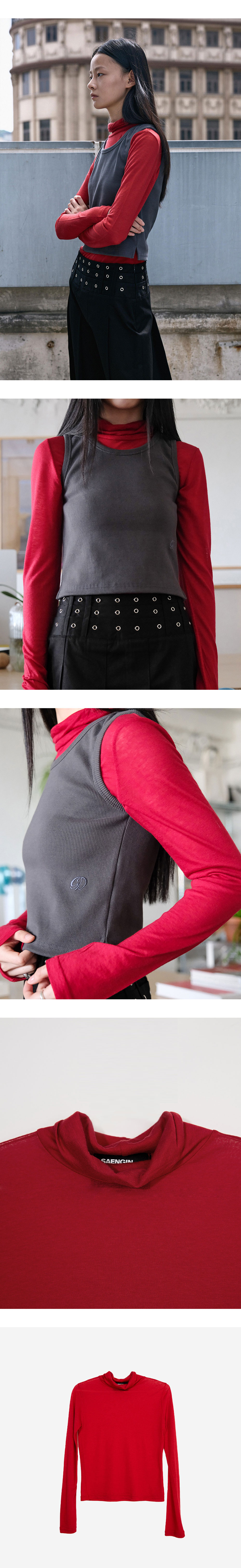 생긴스튜디오 울 터틀넥 탑 레드 | Saenginstudios | KREAM