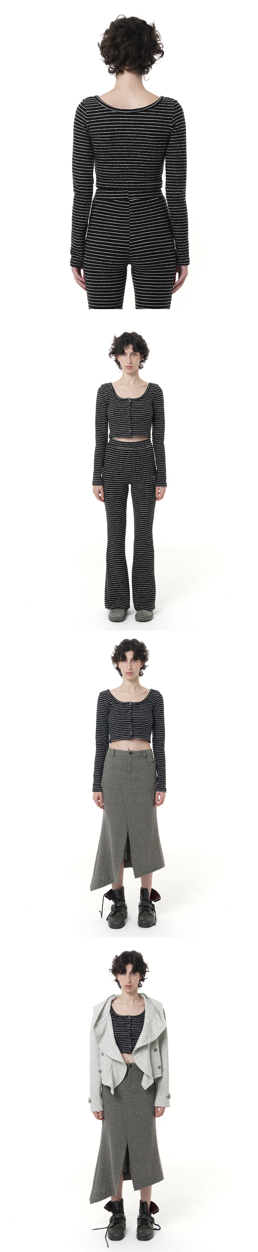 탠스댄스 버튼 스트라이프 가디건 블랙 | Tense Dance | KREAM