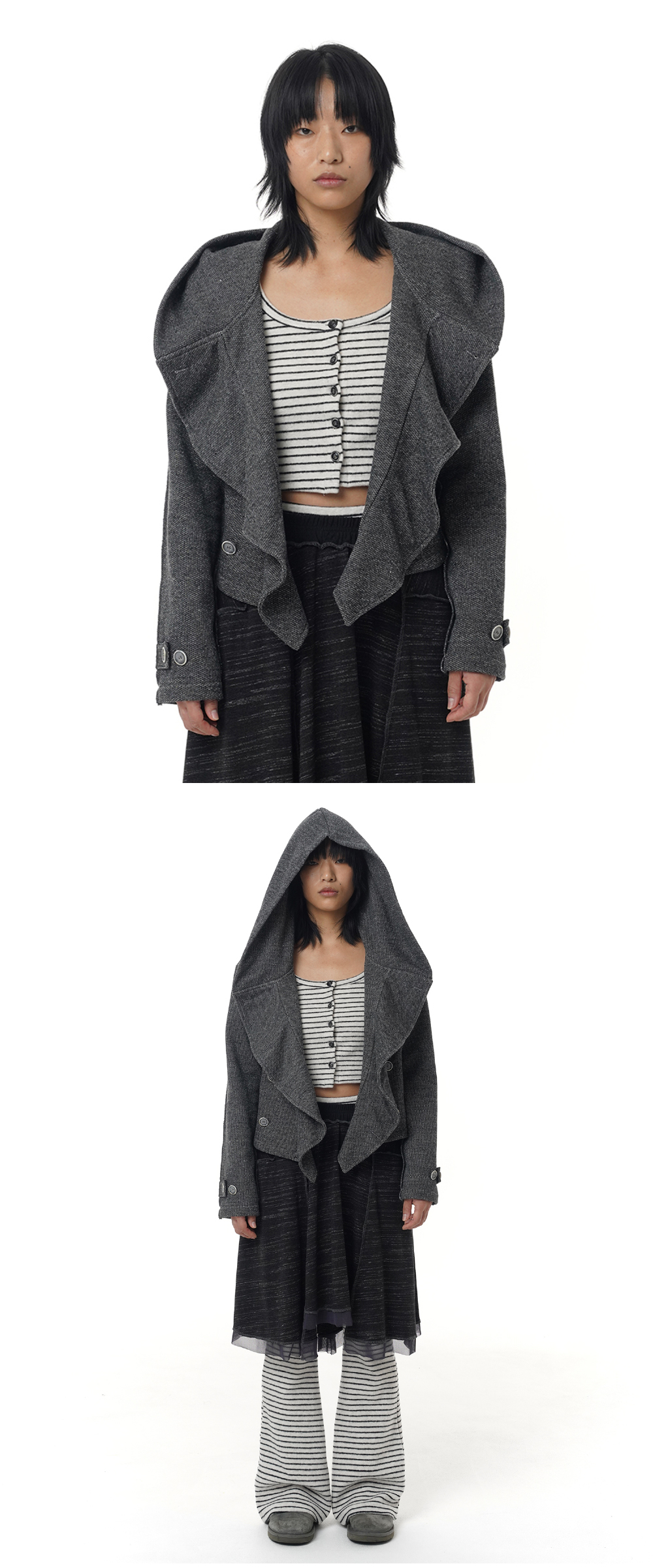 탠스댄스 버튼 후드 가디건 차콜 | Tense Dance | KREAM