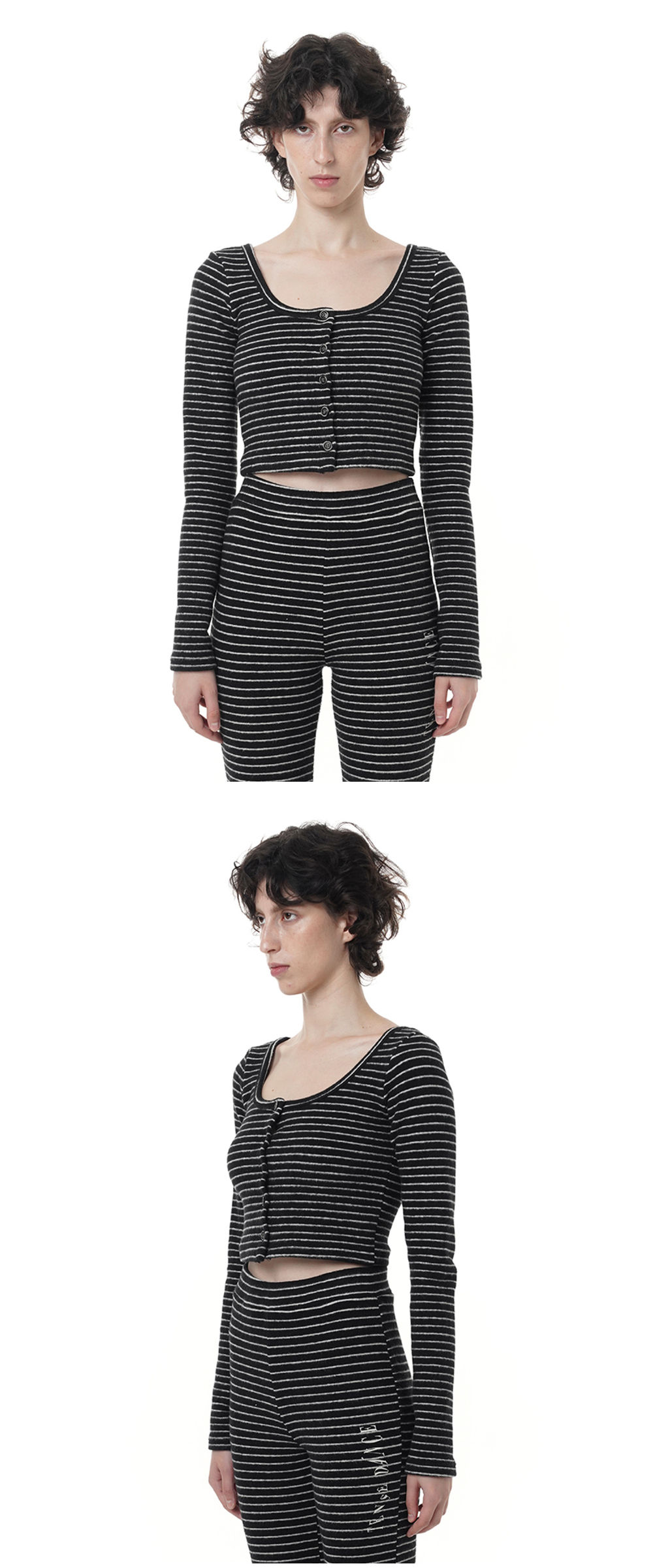 탠스댄스 버튼 스트라이프 가디건 블랙 | Tense Dance | KREAM