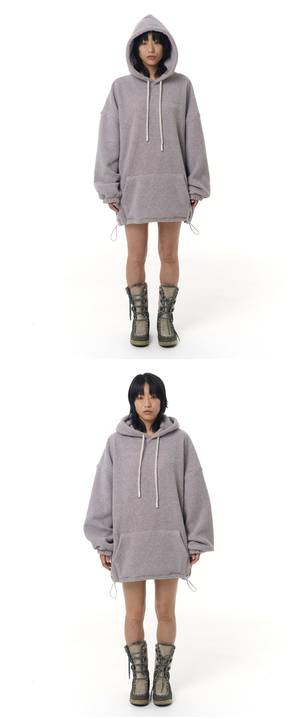 탠스댄스 슈퍼 빅 후리스 후디 핑크 그레이 | Tense Dance | KREAM