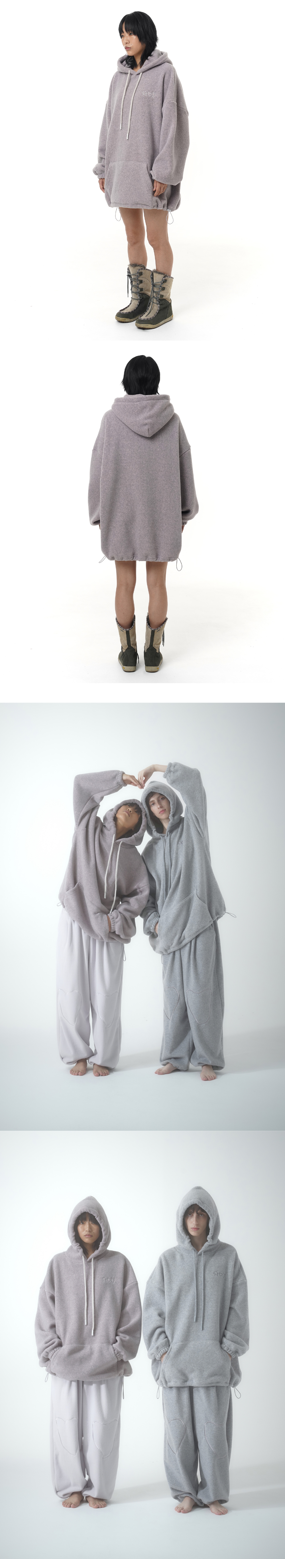 탠스댄스 슈퍼 빅 후리스 후디 핑크 그레이 | Tense Dance | KREAM