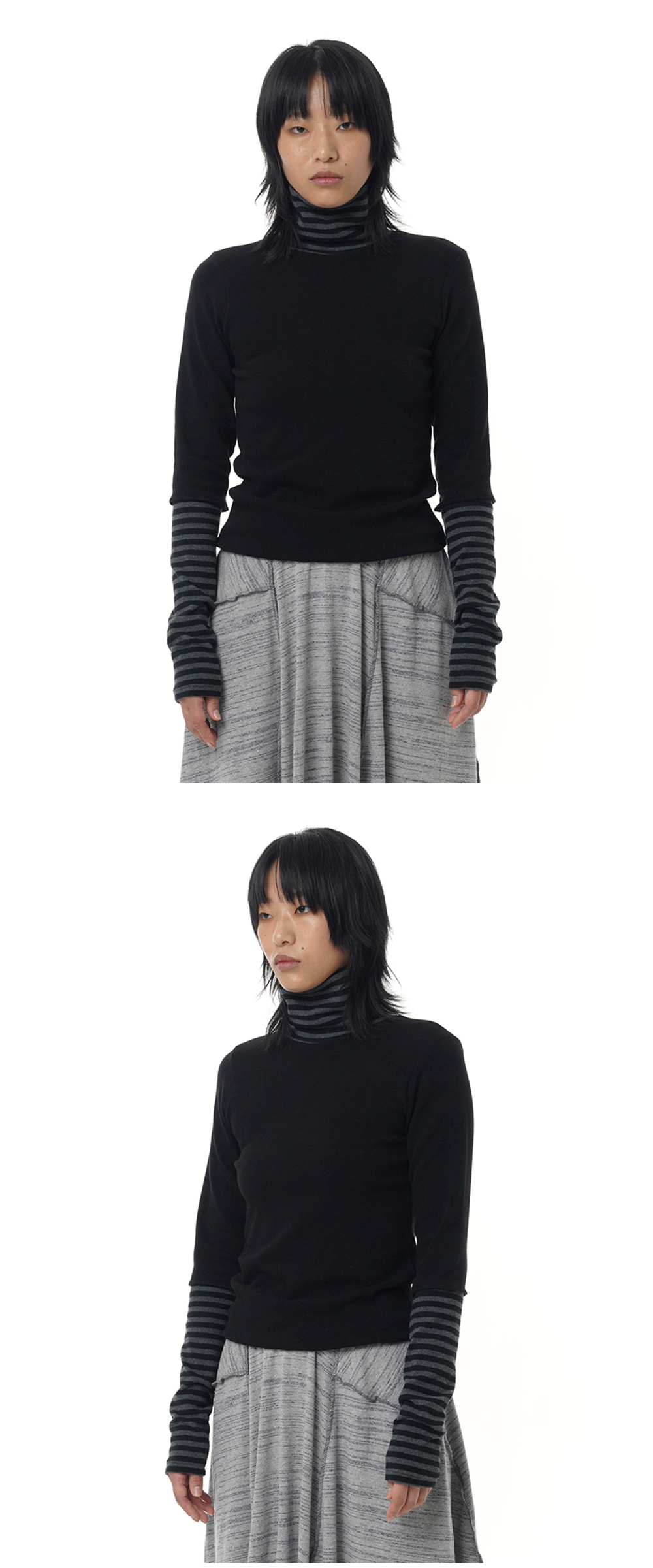 탠스댄스 스트라이프 믹스 터틀넥 블랙 | Tense Dance | KREAM