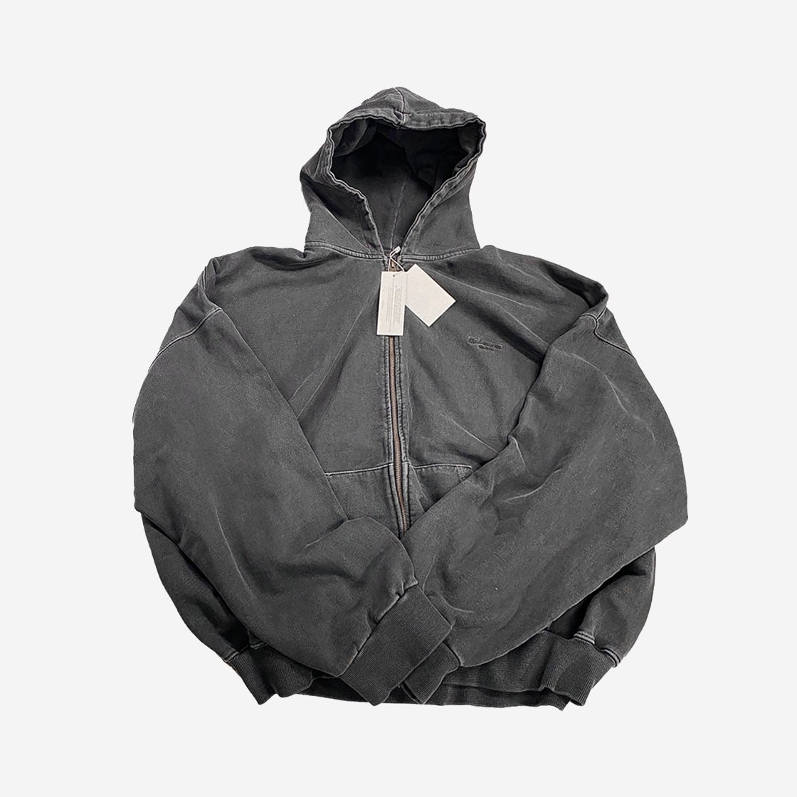 언더마이카 무.11 안티 Fxxking 로고 플레이 오버사이즈 피그먼트 후드 집업 그레이 | Undermycar | KREAM