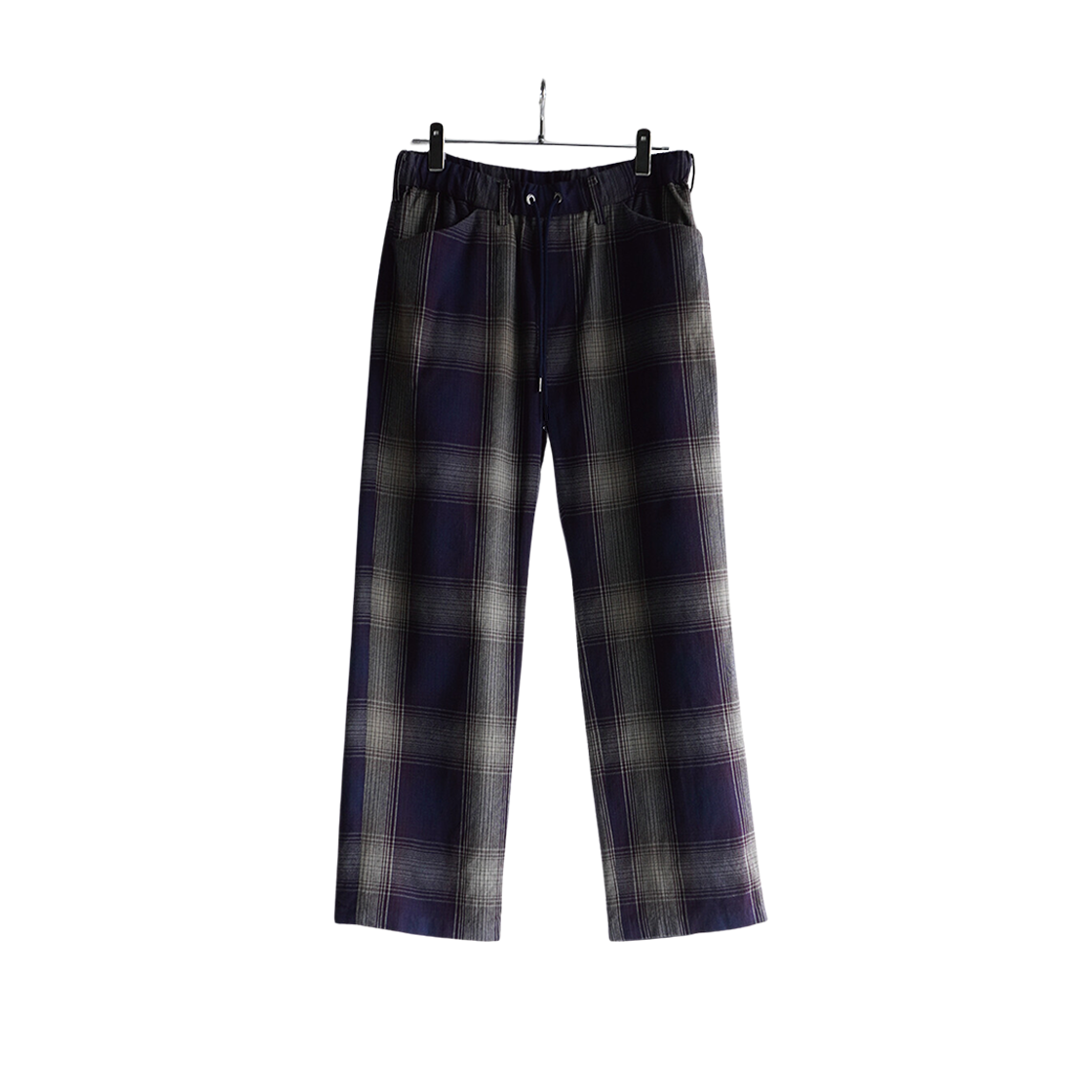 안셀름 플란넬 체크 이지 슬랙스 팬츠 그레이 버건디 | Ancellm | KREAM