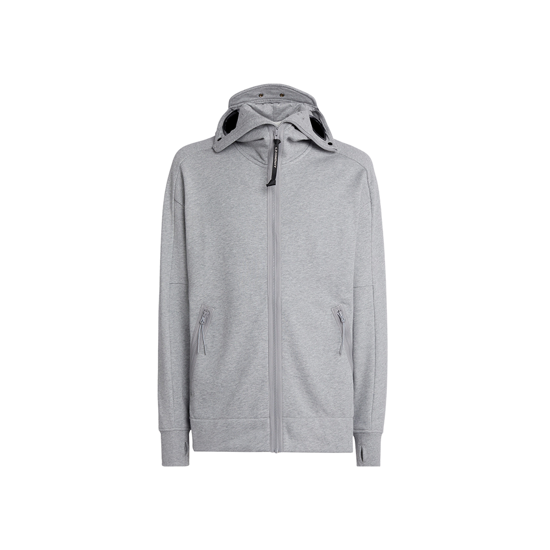 C.P. 컴퍼니 다이애그널 레이즈드 플리스 지퍼 고글 후드 그레이 멜란지 - 23FW | C.P. Company | KREAM
