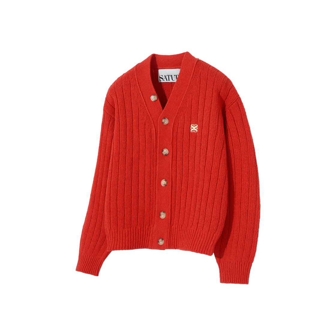 세터 파로 오버 사이즈 부클 가디건 웜 레드 | Satur | KREAM