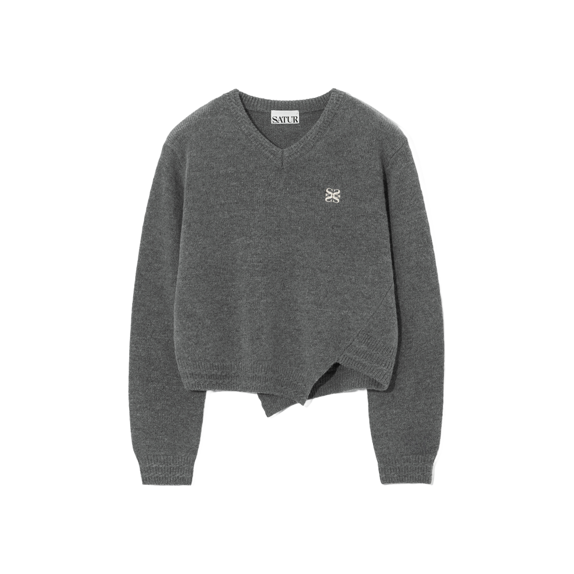 (W) 세터 더블린 언발란스 브이넥 니트 클래식 차콜 | Satur | KREAM