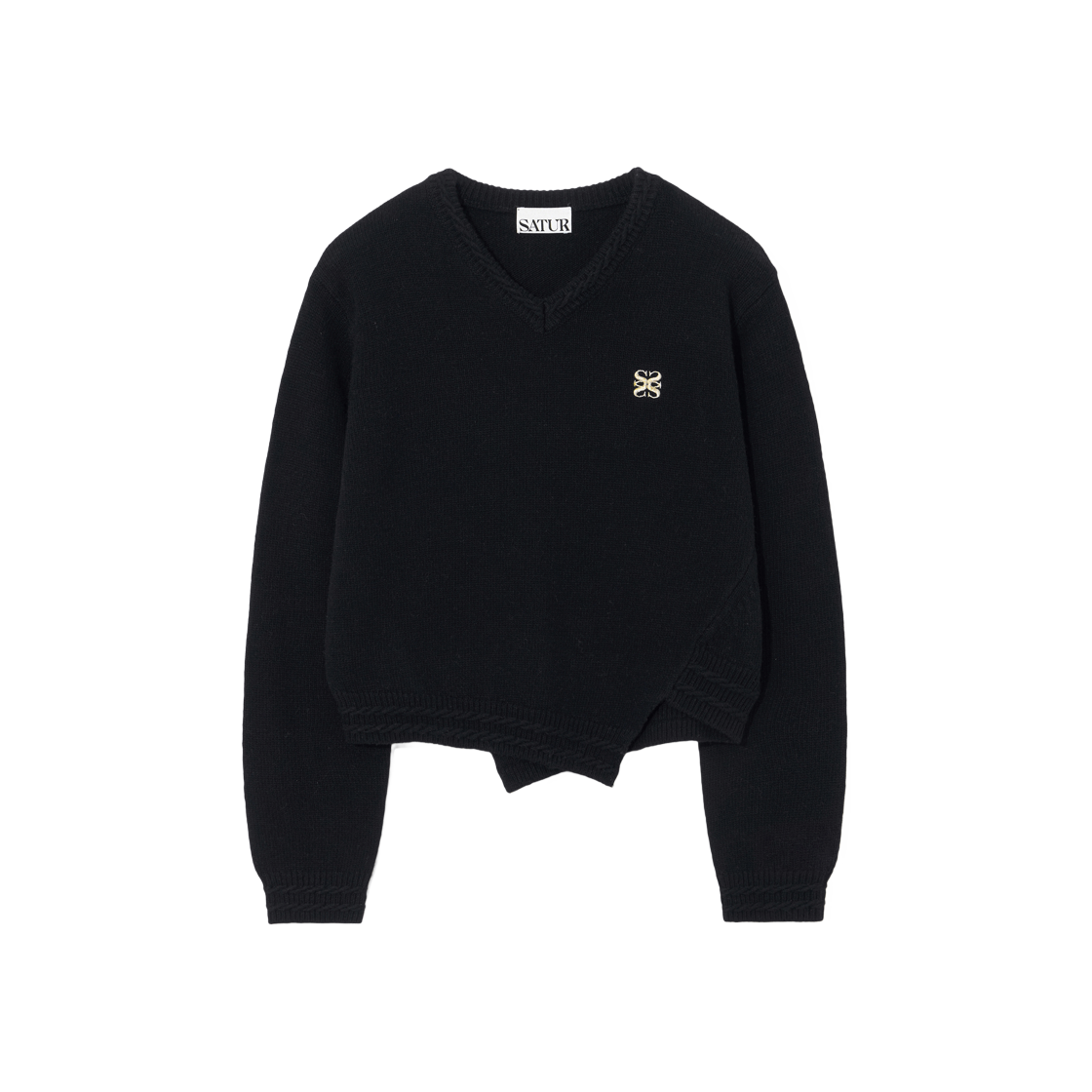 (W) 세터 더블린 언발란스 브이넥 니트 클래식 블랙 | Satur | KREAM