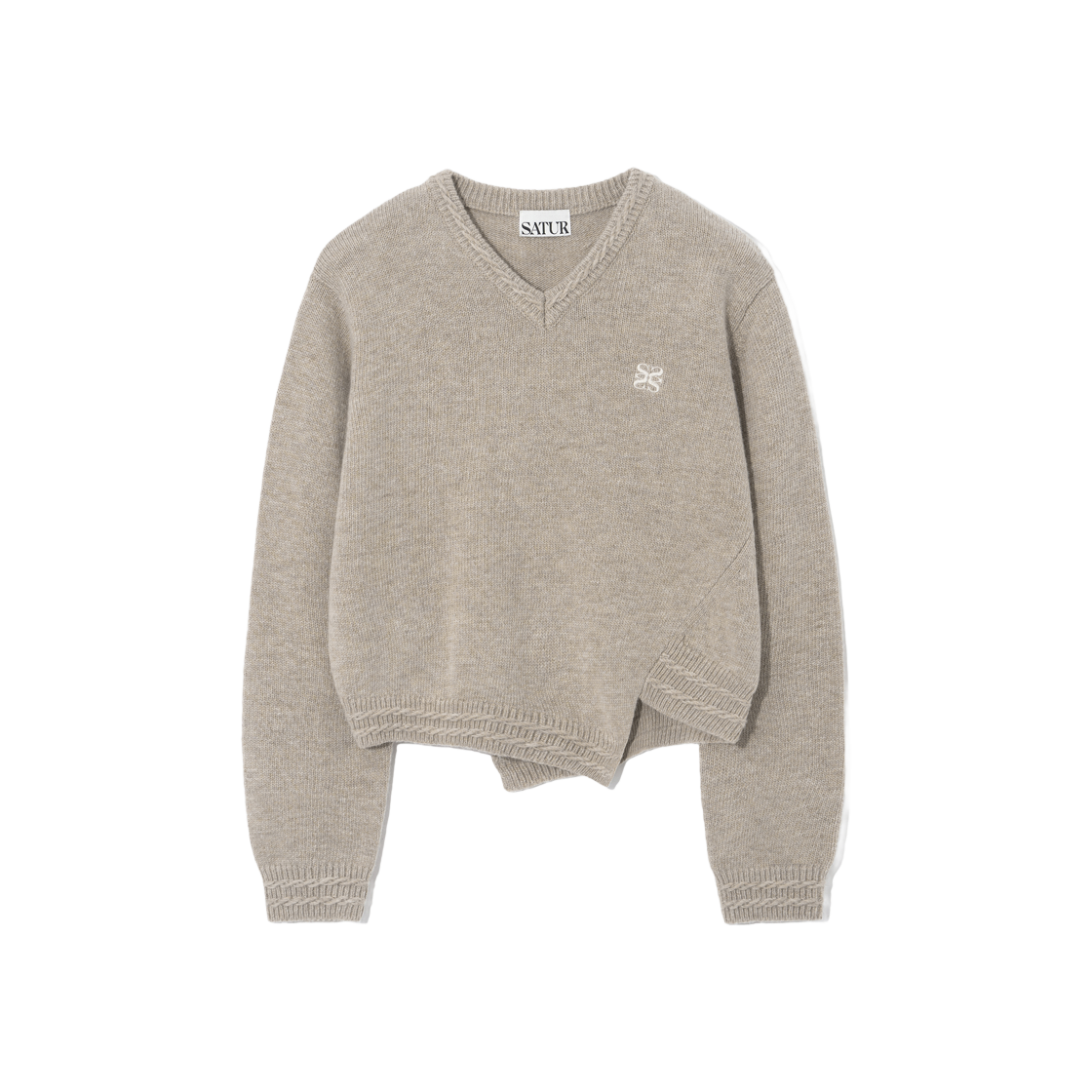 (W) 세터 더블린 언발란스 브이넥 니트 오가닉 베이지 | Satur | KREAM
