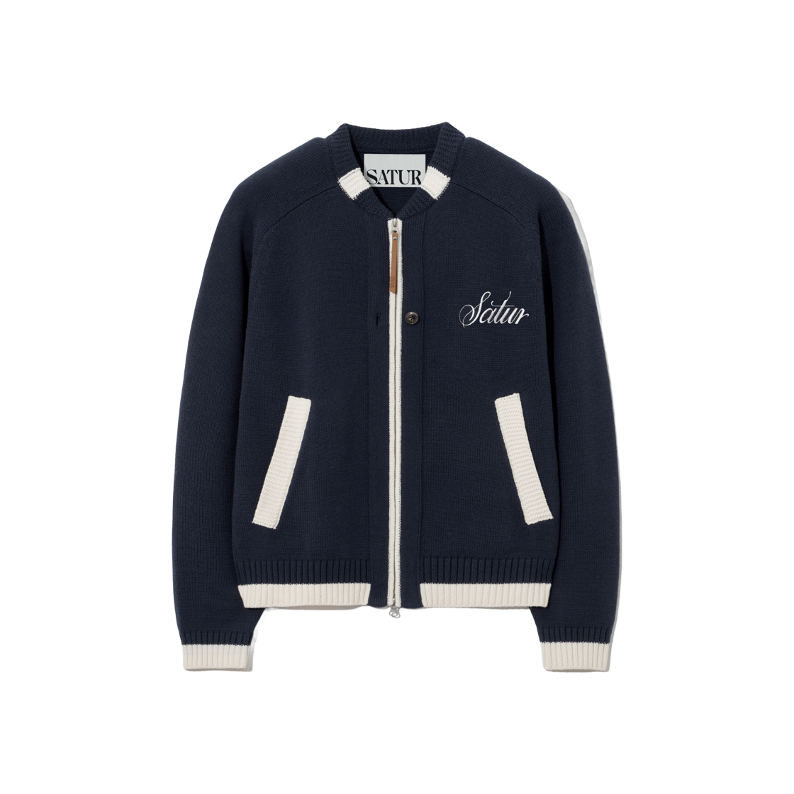 세터 보이즈 로고 니트 점퍼 비스포크 네이비 | Satur | KREAM