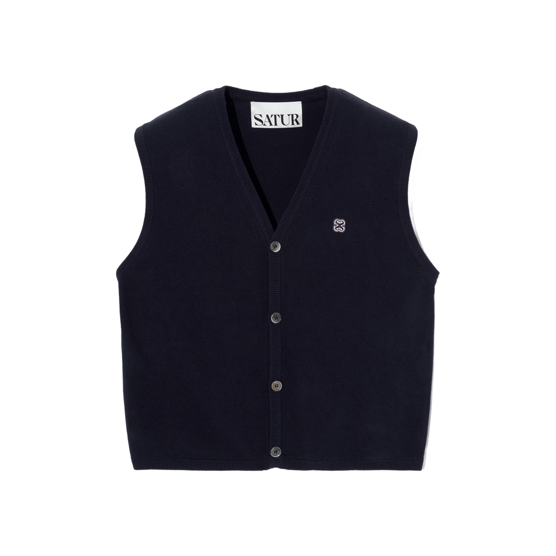 세터 로고 와펜 니트 베스트 가디건 브리즈 네이비 | Satur | KREAM