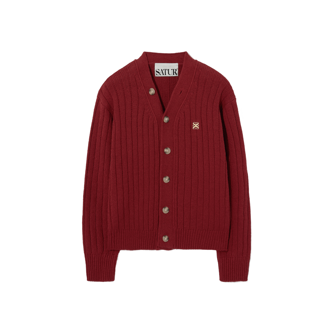 세터 파로 오버 사이즈 부클 가디건 버건디 레드 | Satur | KREAM