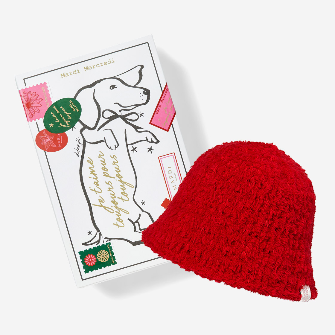 마르디메크르디 레쁘띠 키즈 울 블렌디드 니트 버킷 햇 레드 | MARDI MERCREDI LES PETITS | KREAM