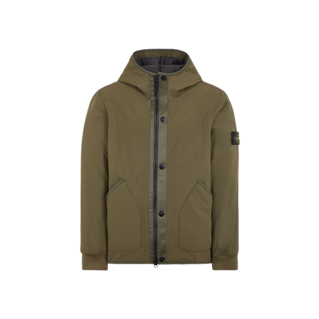 스톤 아일랜드 41027 소프트 쉘-R E.Dye 퓨어 인슐레이션 테크놀로지 리사이클 폴리에스터 프리마로프트 후드 블루종 올리브 ...