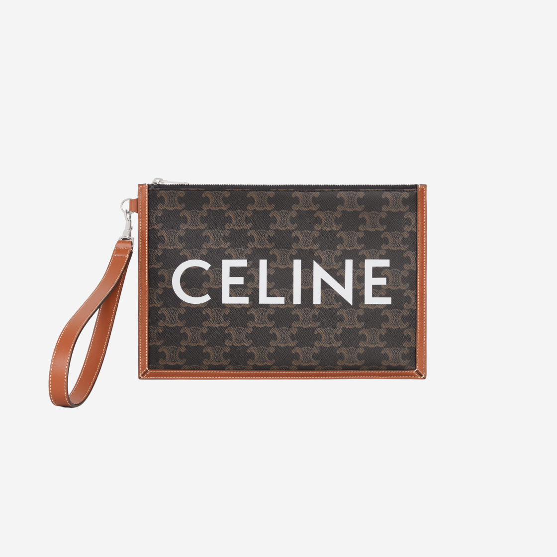 셀린느 트리옹프 캔버스 셀린느 프린트 스트랩 스몰 플랫 파우치 탄 | Celine | KREAM