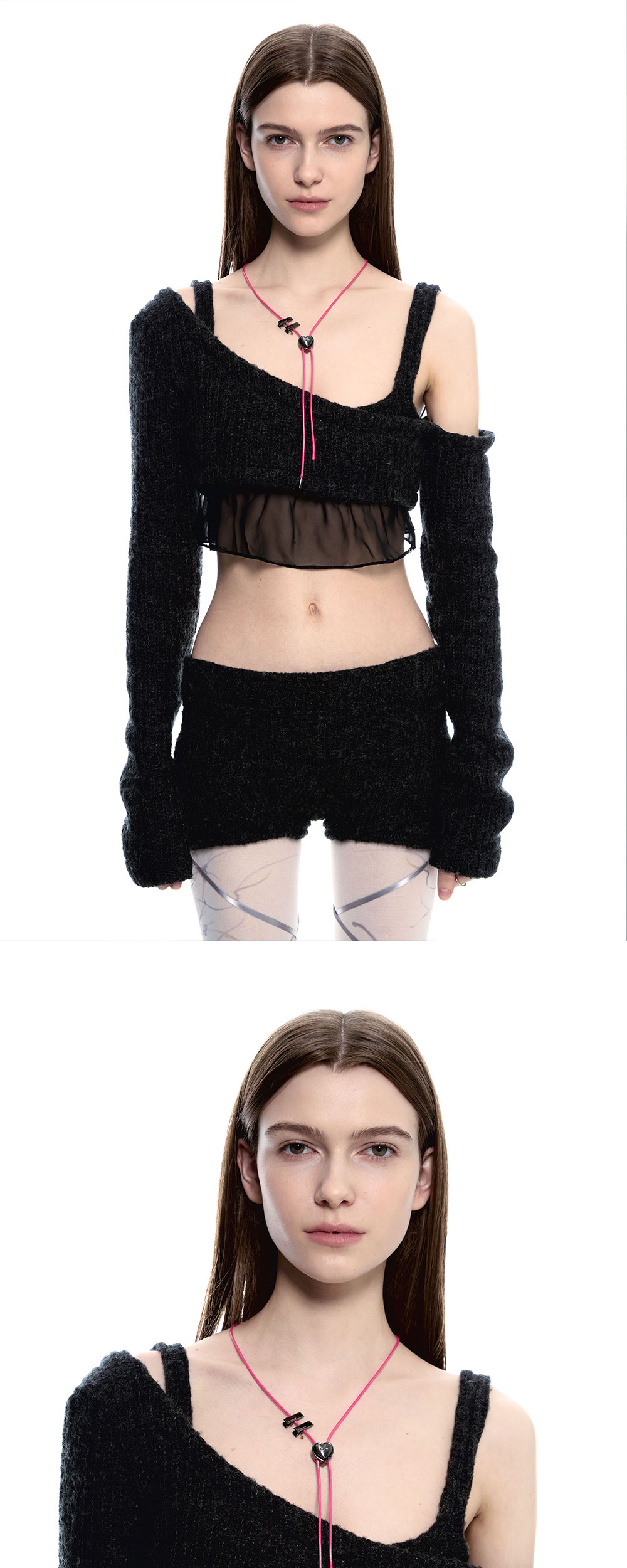 센티멍 넘버 483 하트 코드 락 네크리스 블랙/핑크 | SENTIMENTS | KREAM