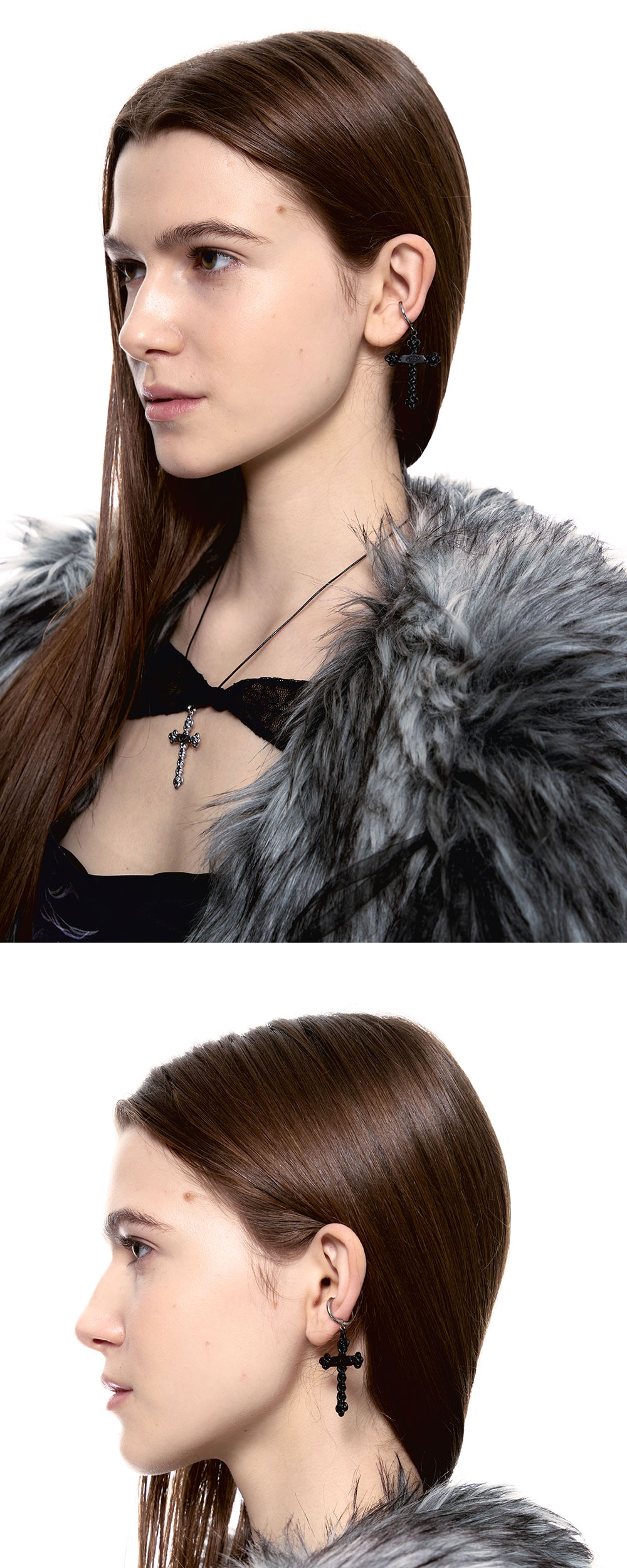 센티멍 넘버 474 매듭 십자가 이어링 블랙 | SENTIMENTS | KREAM