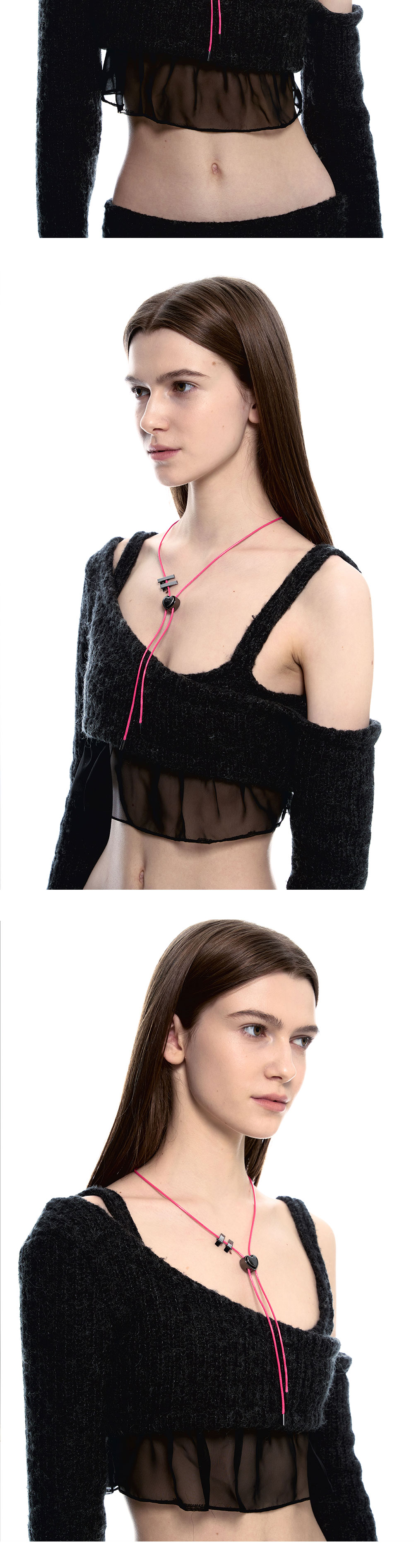 센티멍 넘버 483 하트 코드 락 네크리스 블랙/핑크 | SENTIMENTS | KREAM