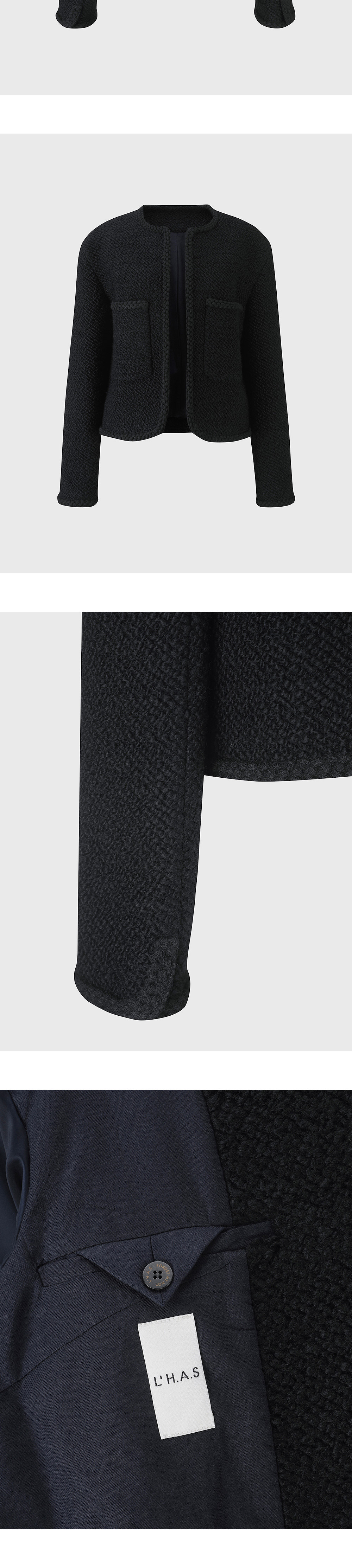 르하스 부클 트위드 크롭 자켓 - 블랙 | L'H.A.S | KREAM