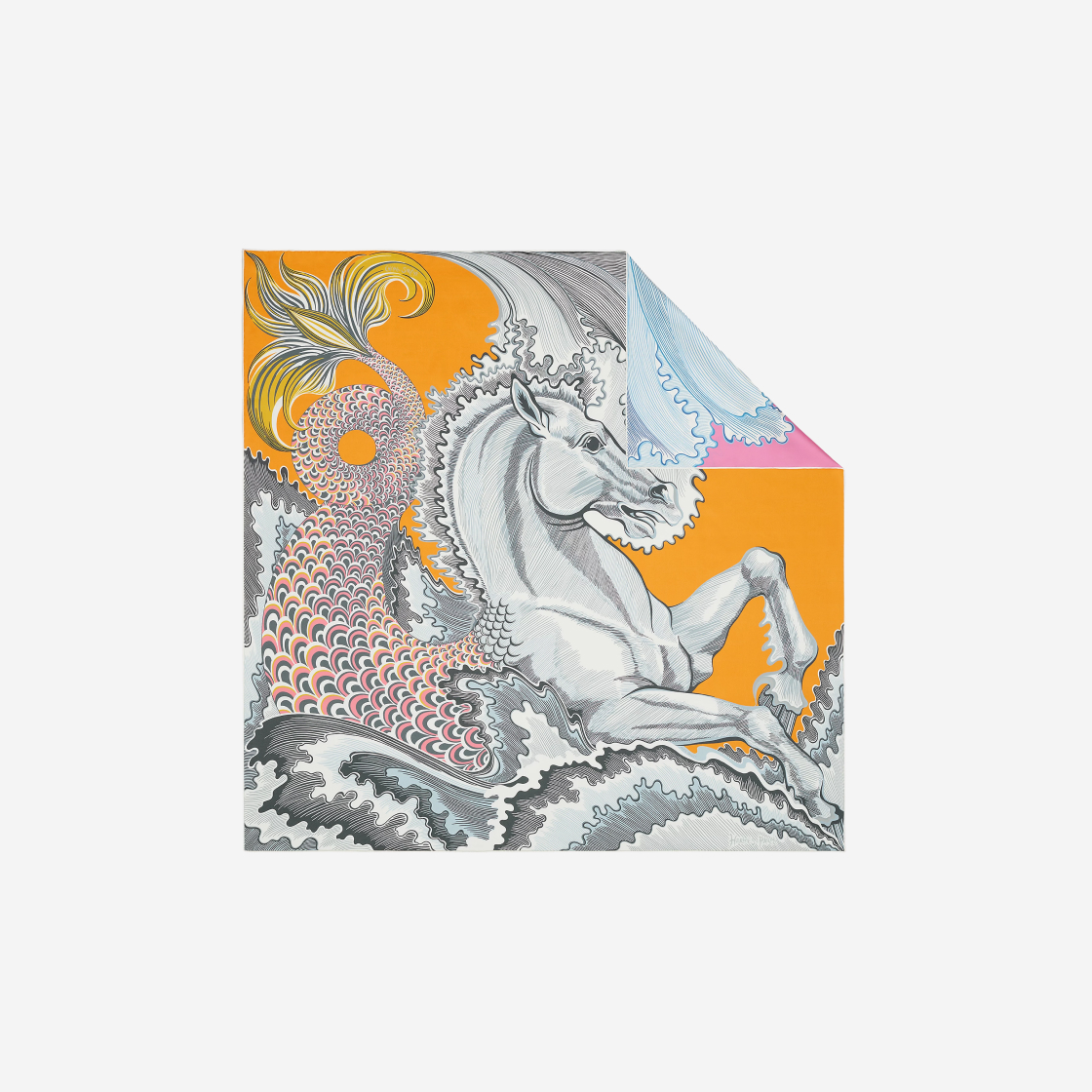 (W) 에르메스 슈발 시렌 더블 페이스 스카프 90 죤 도르 그리 로즈 | Hermes | KREAM