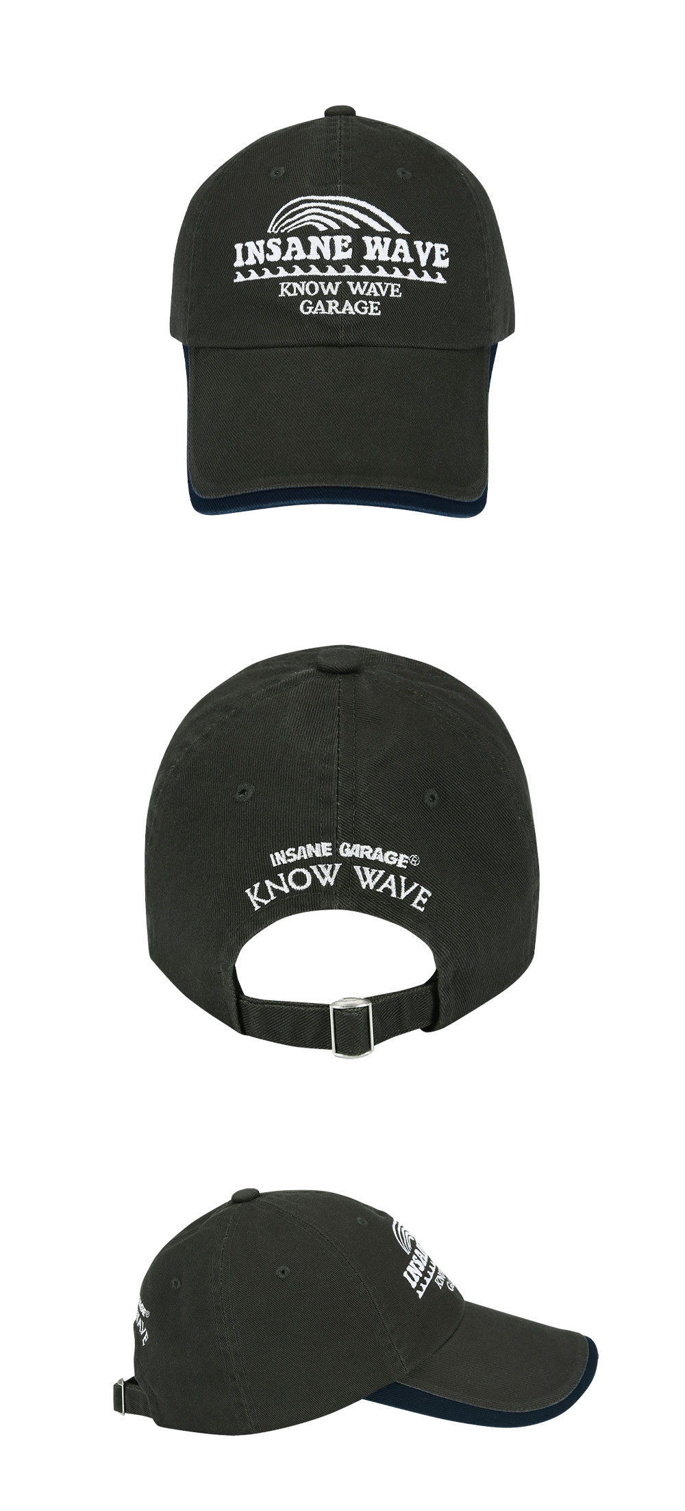 노우웨이브 X 인세인개러지 인세인 웨이브 볼캡 차콜 | Knowwave | KREAM