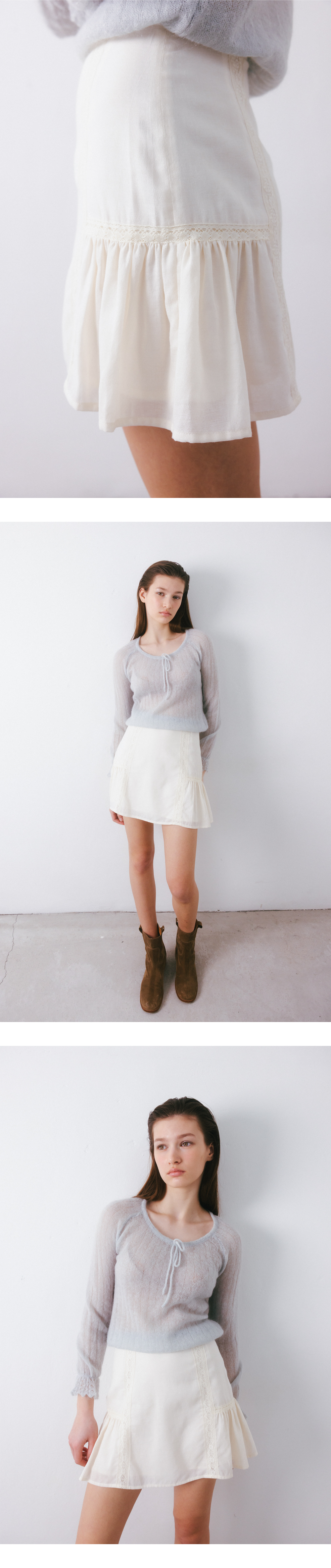 타낫 셔링 레이스 미니 스커트 베이지 | TANNAT | KREAM