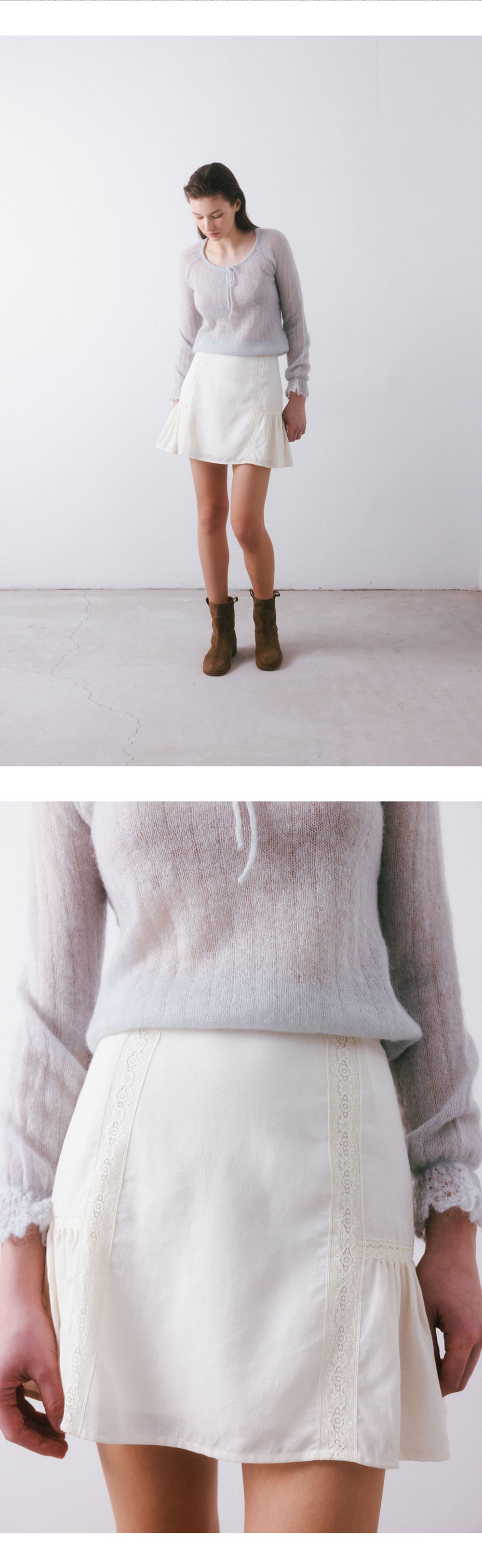 타낫 셔링 레이스 미니 스커트 베이지 | TANNAT | KREAM