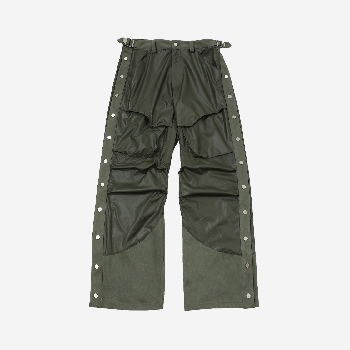 웨스켄 스웨이드 스티치드 사이드 버튼 팬츠 올리브 | Wesken | KREAM