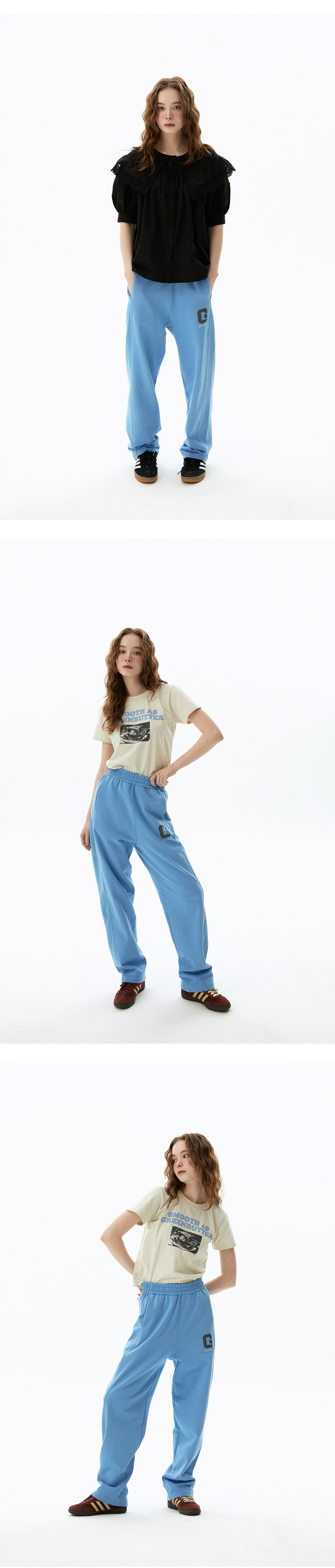 그린버터 우먼 지 스크립트 스웻 팬츠 라이트 블루 | GREEN BUTTER | KREAM