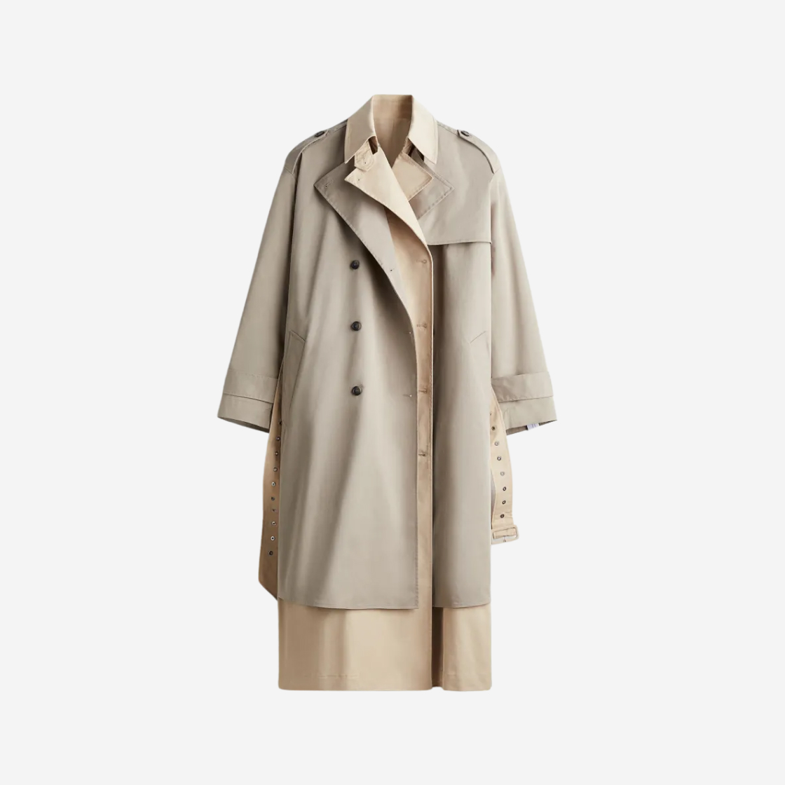 (W) 에이치앤엠 x Rokh 트윌 트렌치 코트 투 피스 베이지 그레이 | H&M | KREAM