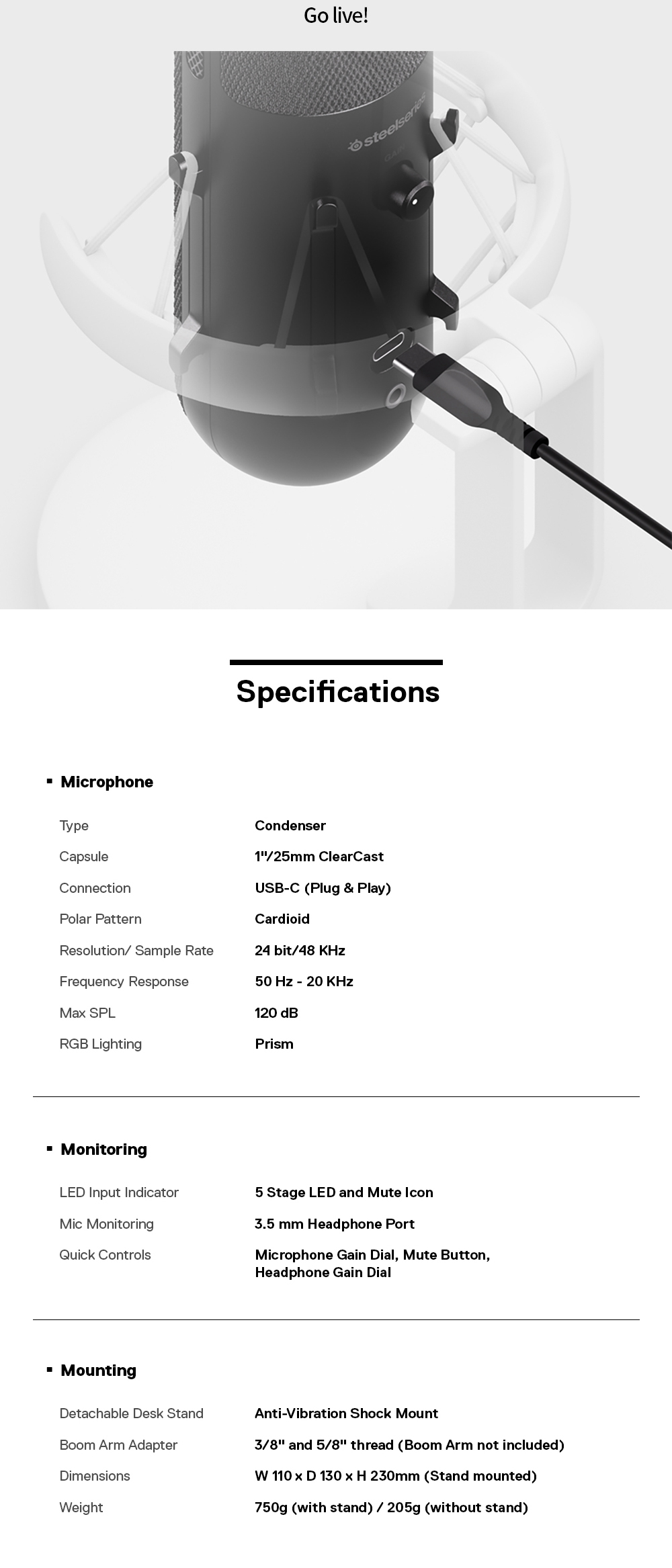 스틸시리즈 엘리아스 콘덴서 USB 게이밍 마이크 | Steelseries | KREAM