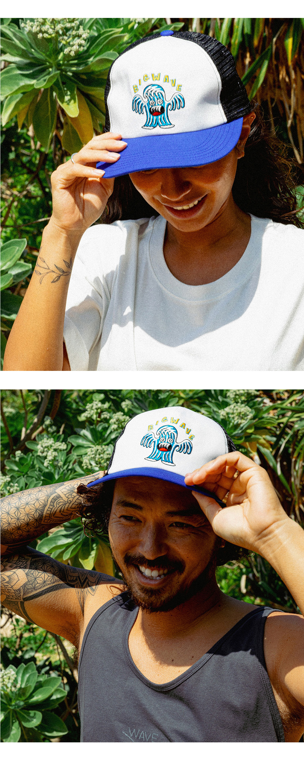 빅웨이브 컬렉티브 웨이브 맨 트러커 햇 화이트 & 블루 | BIGWAVE COLLECTIVE | KREAM