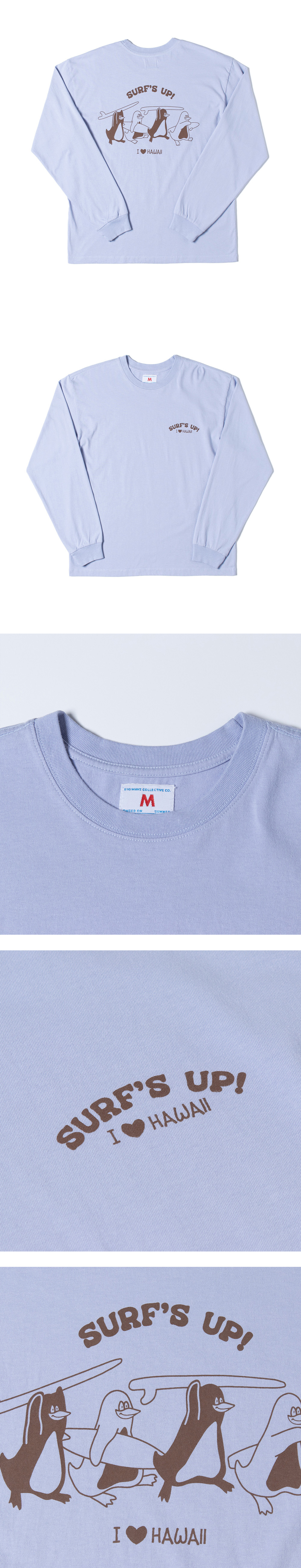 빅웨이브 컬렉티브 서프스 업 펭귄 롱슬리브 티셔츠 라벤더 | BIGWAVE COLLECTIVE | KREAM