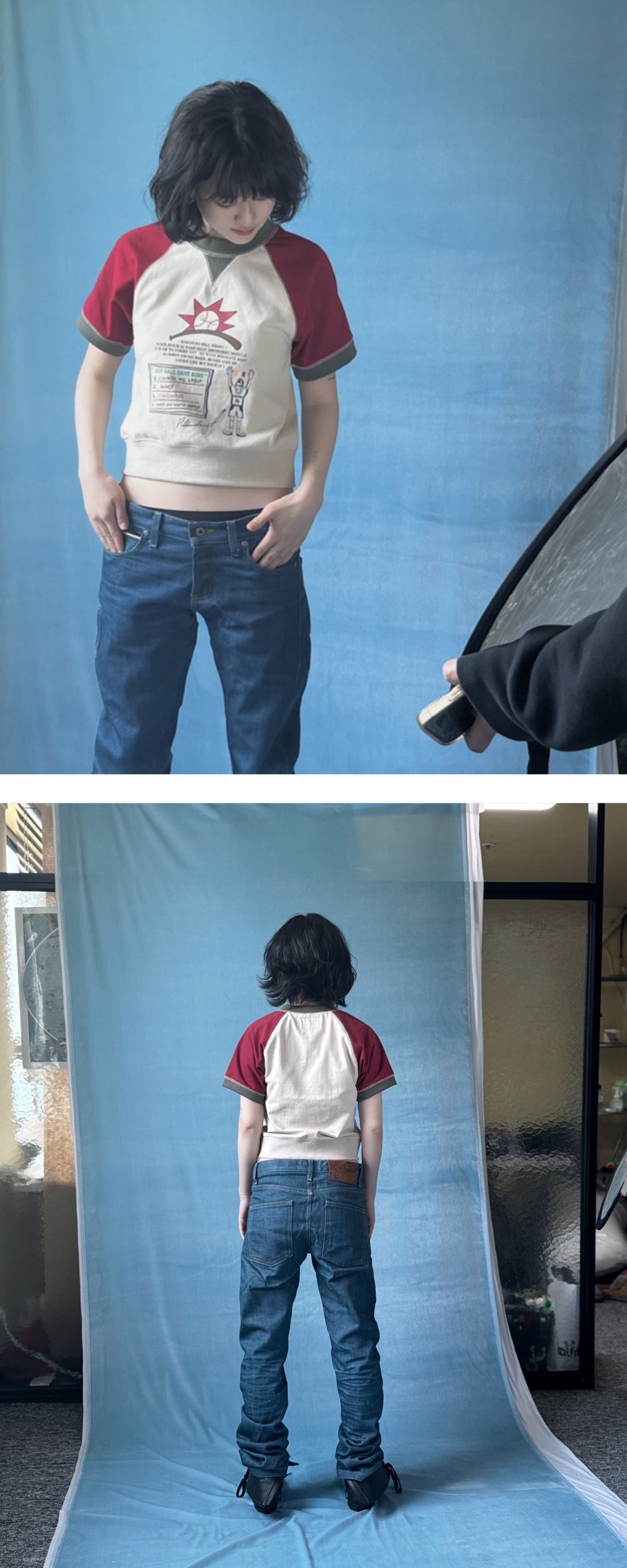 프라블럼올웨이즈 레퍼리 래글런 크롭 스웨트셔츠 베이지 | Problemallways | KREAM