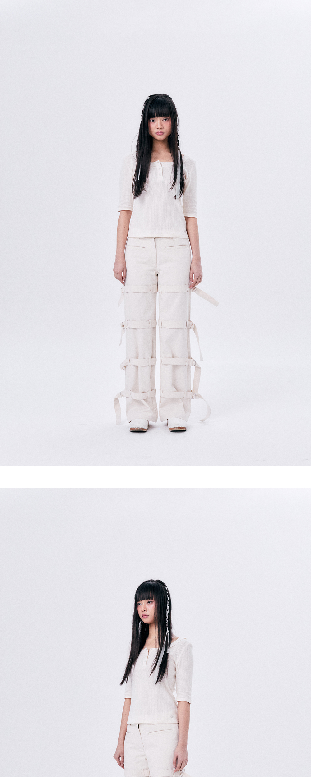 할로미늄 헨리 넥 발레리나 티 에크루 | HALOMINIUM | KREAM